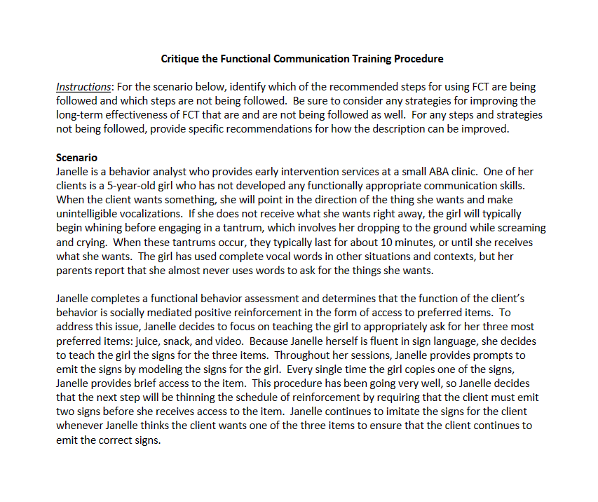 Solved Critique the Functional Communication Training | Chegg.com