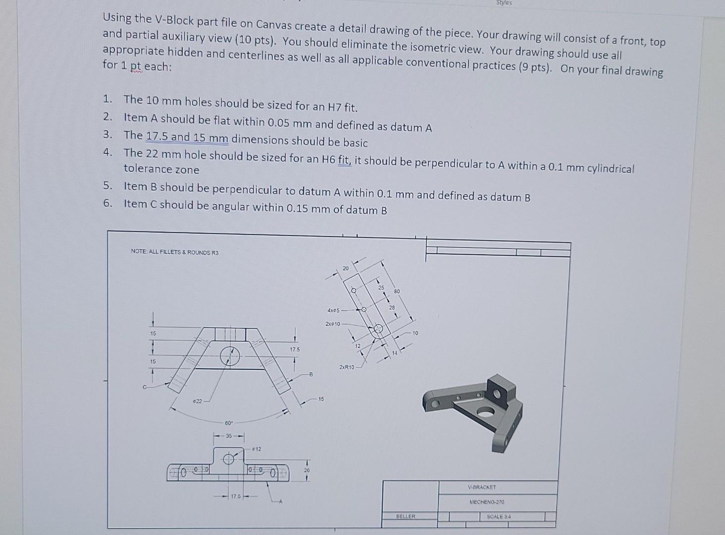 Solved Styles Using the V-Block part file on Canvas create a | Chegg.com