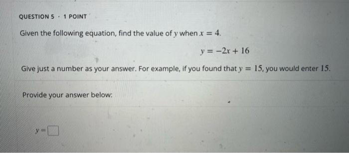 Solved Given the following equation, find the value of y | Chegg.com