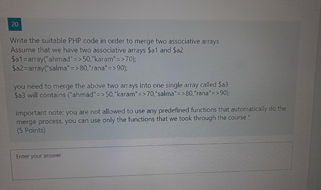 Solved 20 Write The Suitable Php Code In Order To Merge Two 