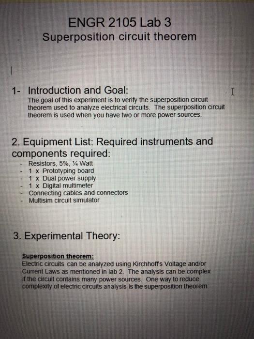 Solved ENGR 2105 Lab 3 Superposition circuit theorem I 1- | Chegg.com