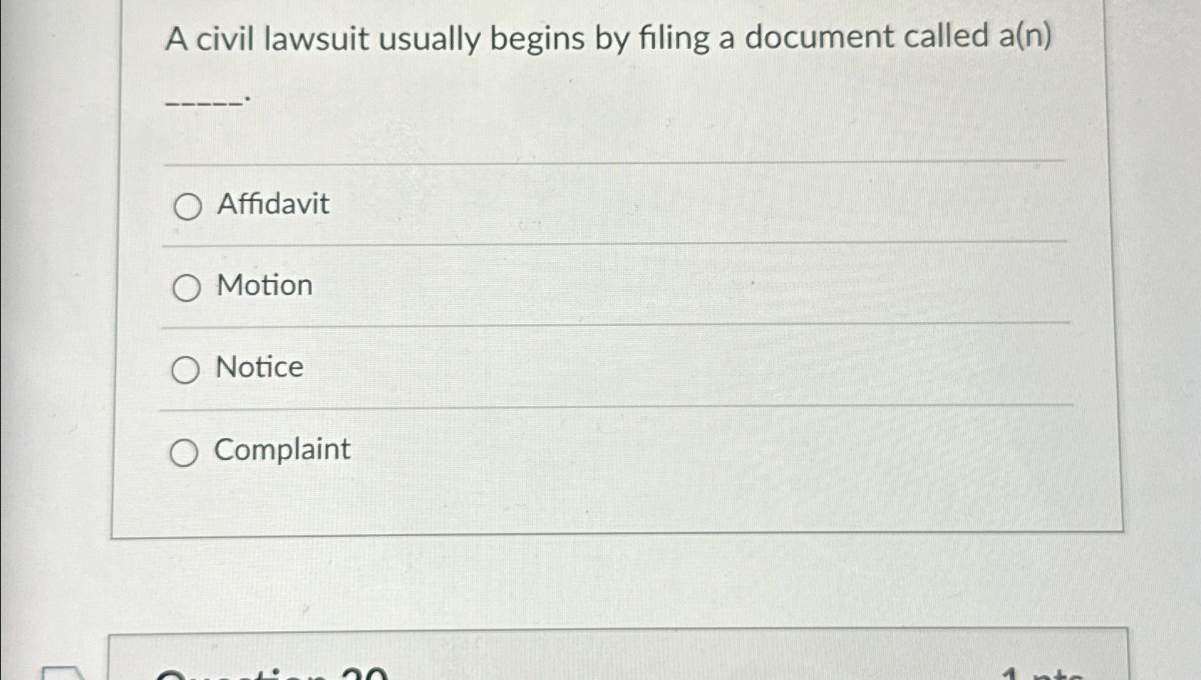 Solved A civil lawsuit usually begins by filing a document | Chegg.com