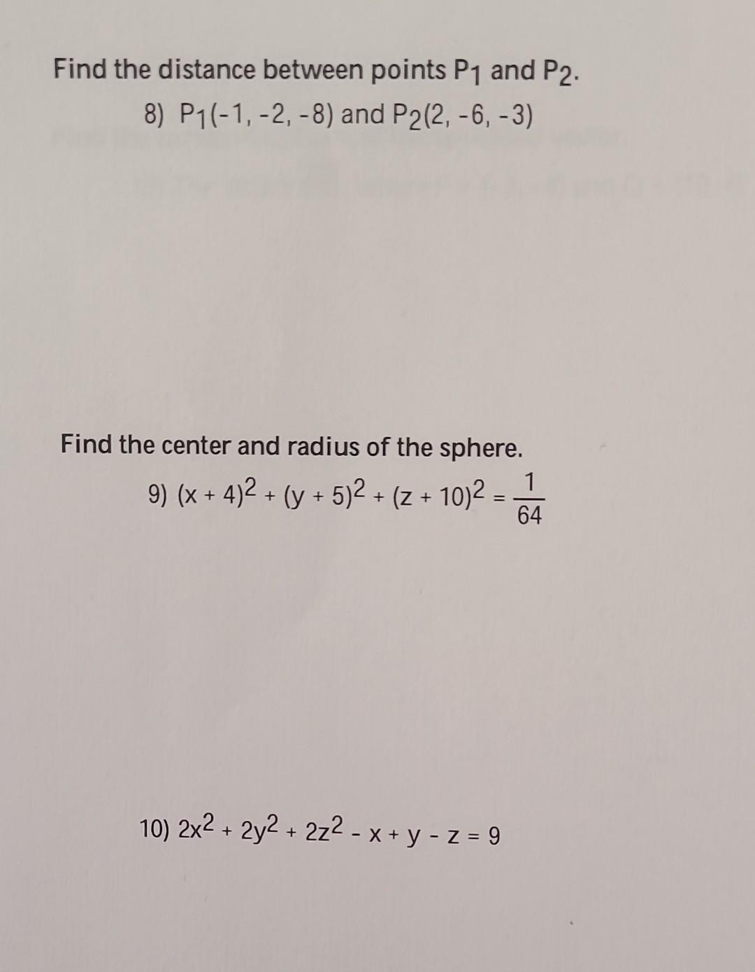 Solved Find the distance between points P1 and P2. 8) | Chegg.com