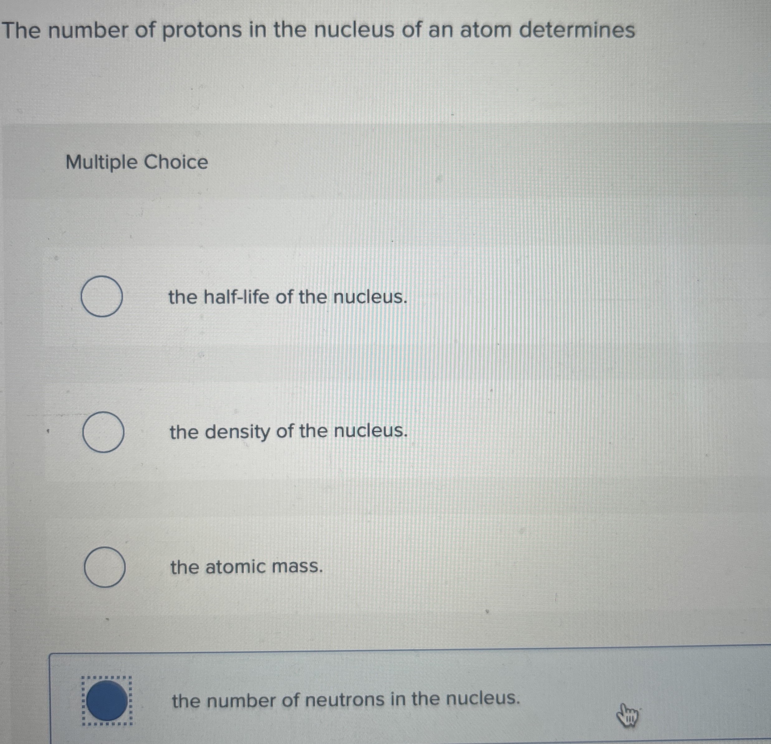 Solved The number of protons in the nucleus of an atom | Chegg.com