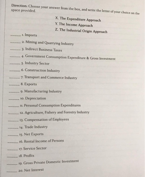 Solved Direction: Choose your answer from the box, and write | Chegg.com