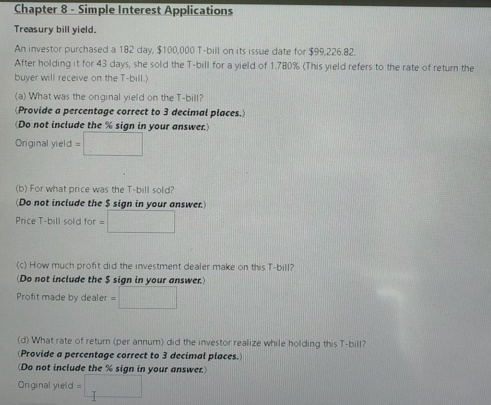 Solved Chapter 8 - Simple Interest Applications Treasury | Chegg.com