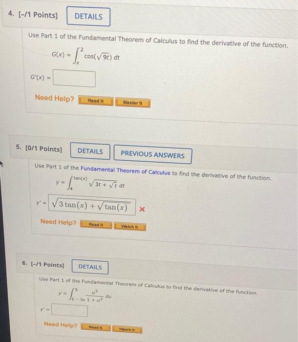 Solved 4. [-/1 Points] DETAILS Use Part 1 of the Fundamental | Chegg.com