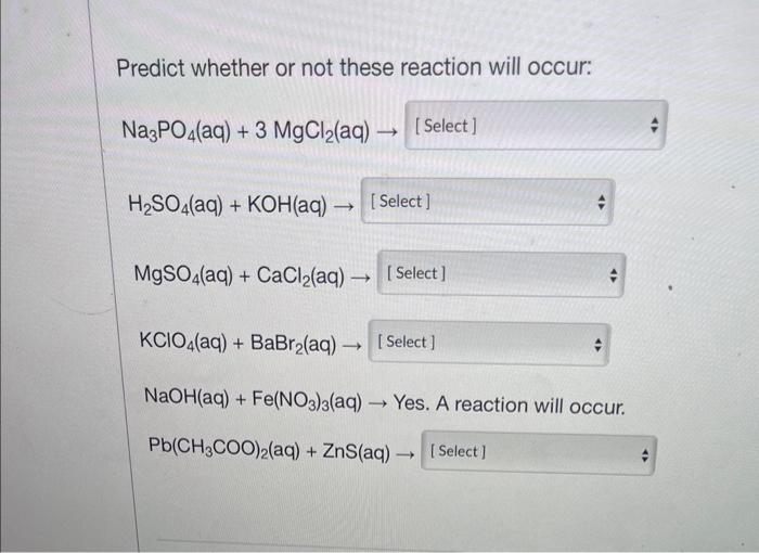 Solved Predict whether or not these reaction will occur: | Chegg.com