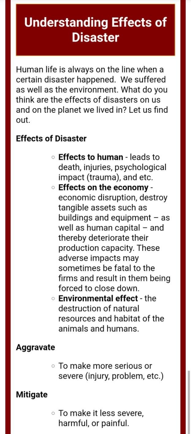 Solved Understanding Effects of Disaster Human life is | Chegg.com