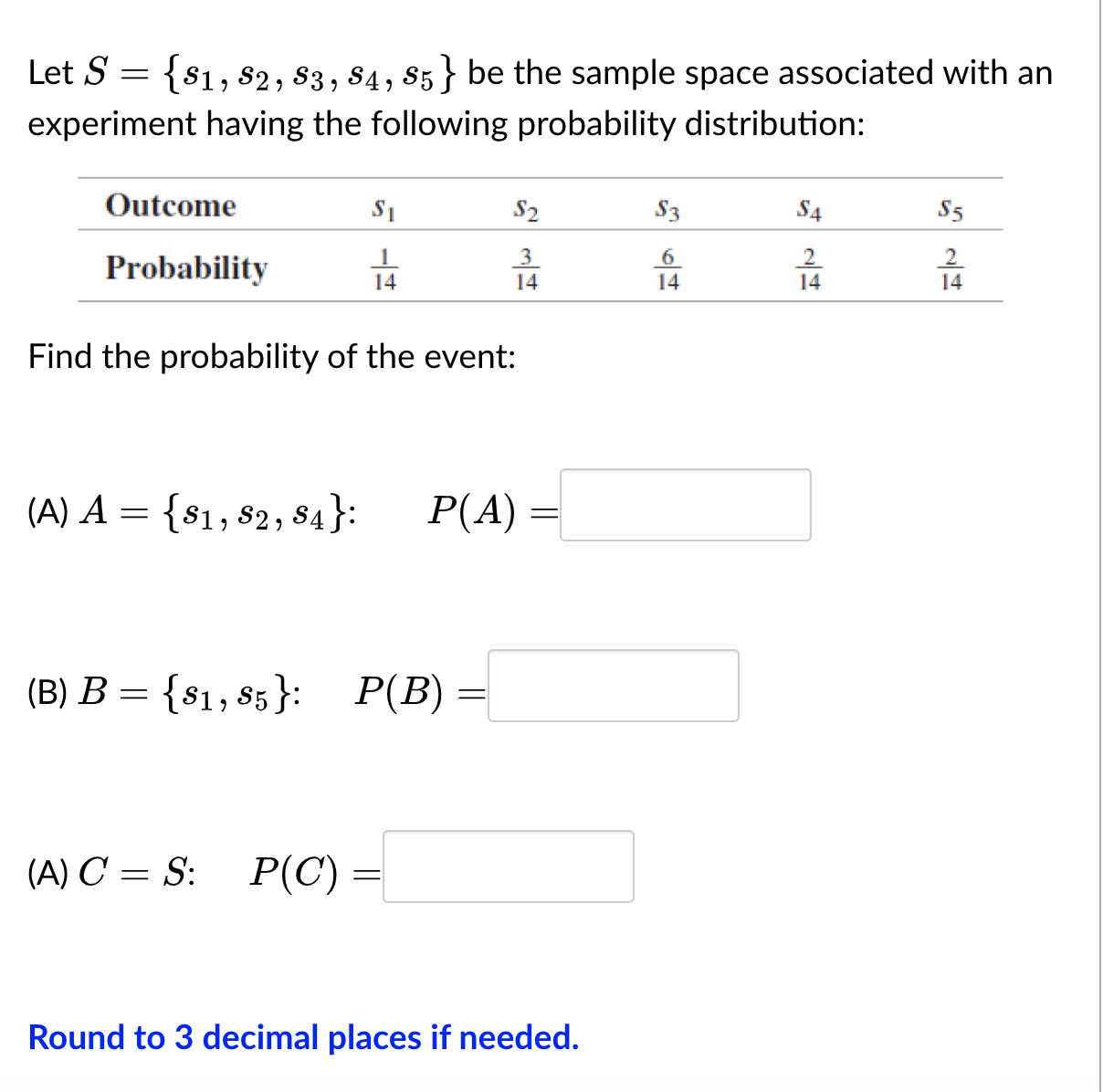 Solved Let S={s1,s2,s3,s4,s5} ﻿be the sample space | Chegg.com