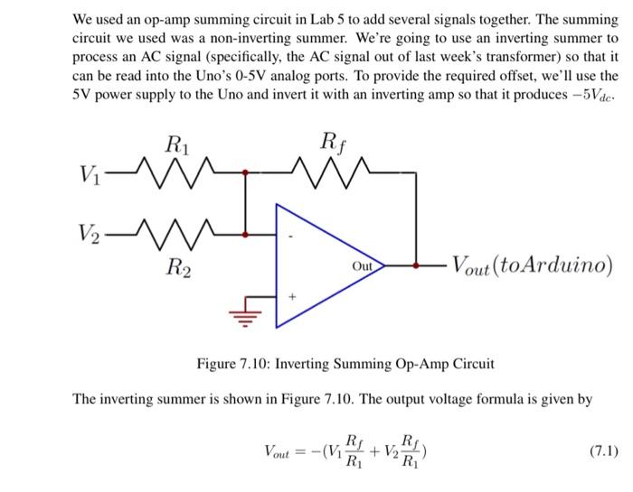 Solved We used an op-amp summing circuit in Lab 5 to add | Chegg.com