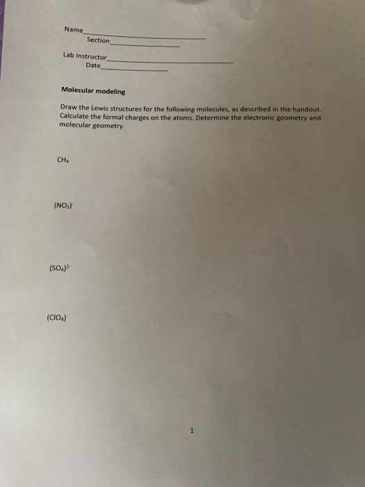 Solved Name Section Lab Instructor Date Molecular modeling | Chegg.com