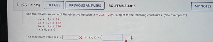 Solved Find the maximum value of the objective function | Chegg.com