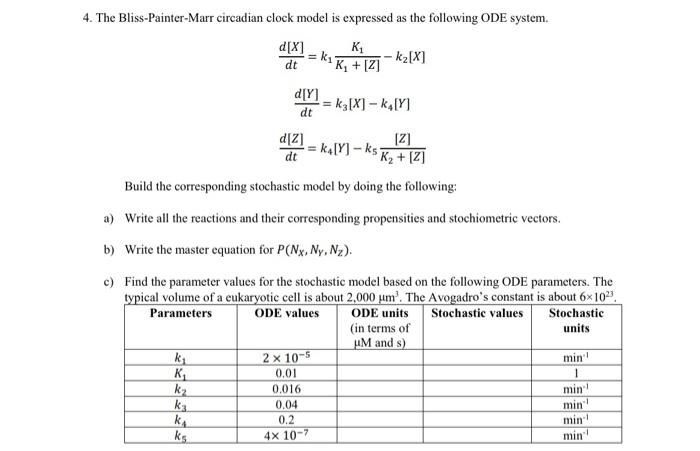 Solved 4. The Bliss-Painter-Marr circadian clock model is | Chegg.com