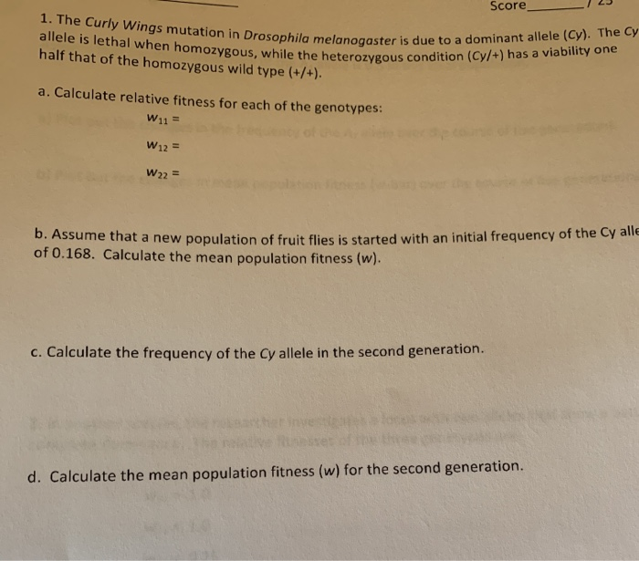 Solved Score 1. The Curly Wings mutation in Drosophila | Chegg.com