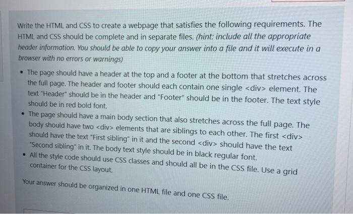 Solved Write the HTML and CSS to create a webpage that | Chegg.com
