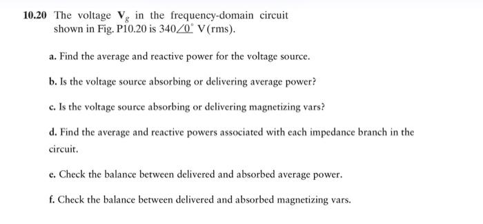 Solved Figure P10.200.20 The voltage Vg in the | Chegg.com