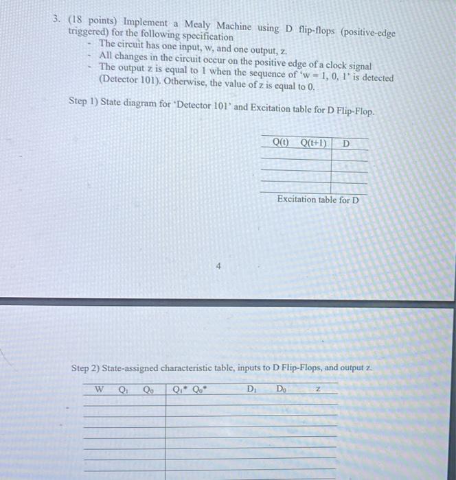 Solved 3. (18 points) Implement a Mealy Machine using D | Chegg.com