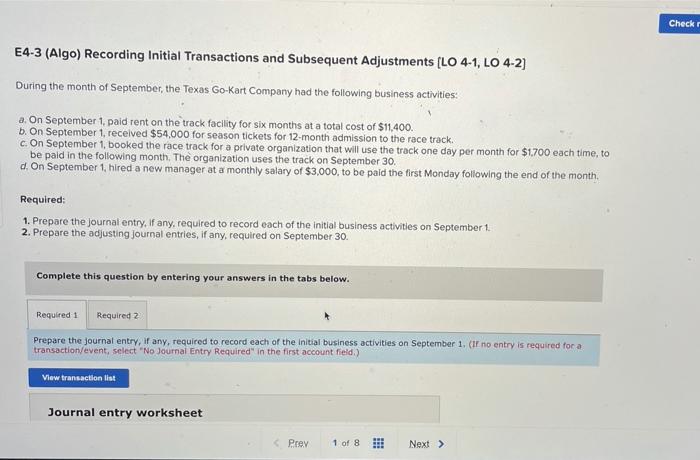 Solved Check E4-3 (Algo) Recording Initial Transactions and | Chegg.com