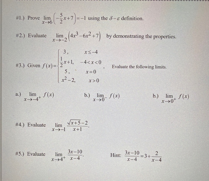 Solved #1.) Prove lim x>6 (2x+7) --1 using the 8-e | Chegg.com
