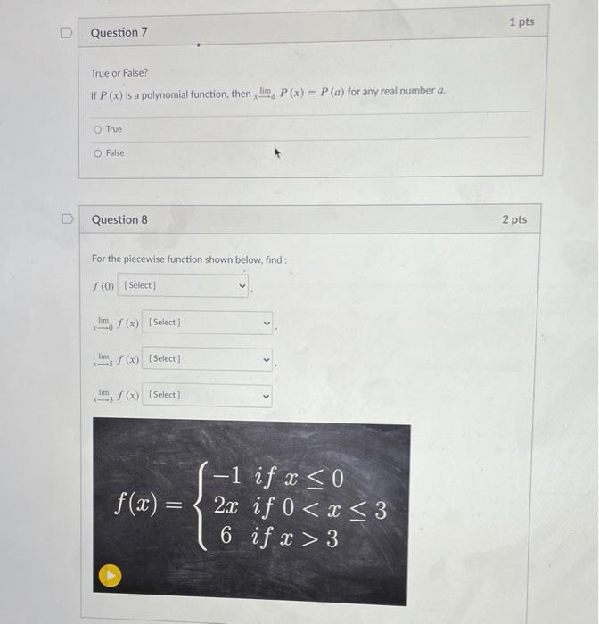 Solved 1 pts D Question 7 True or False? If P(x) is a | Chegg.com