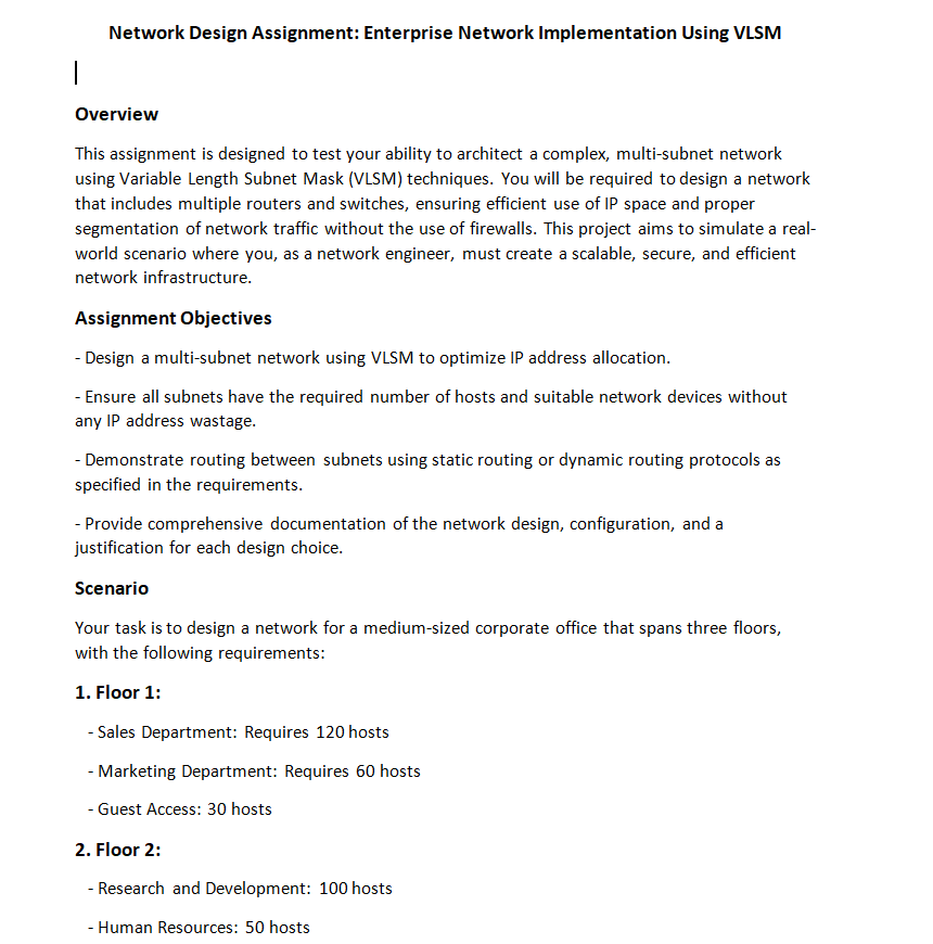 Solved Network Design Assignment: Enterprise Network | Chegg.com
