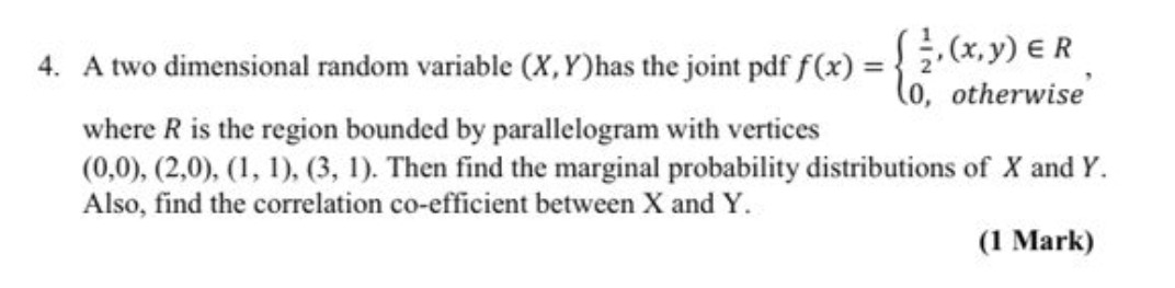 Solved A two dimensional random variable (x,Y) ﻿has the | Chegg.com