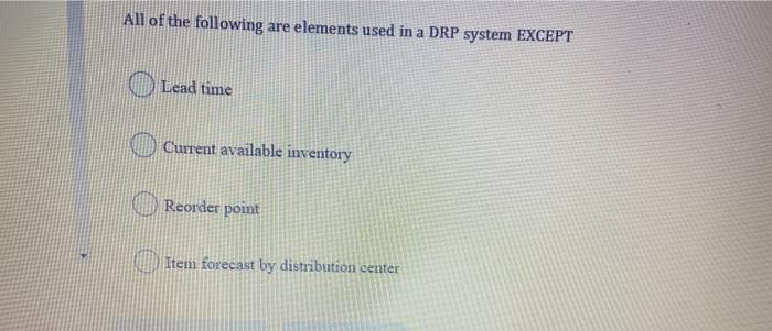 Solved All of the following are elements used in a DRP | Chegg.com