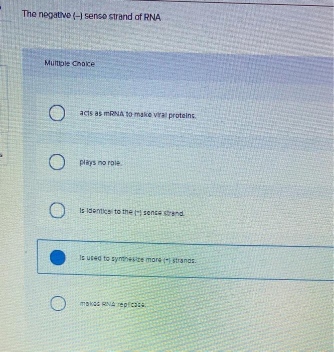 Solved The negative (-) sense strand of RNA Multiple Choice | Chegg.com