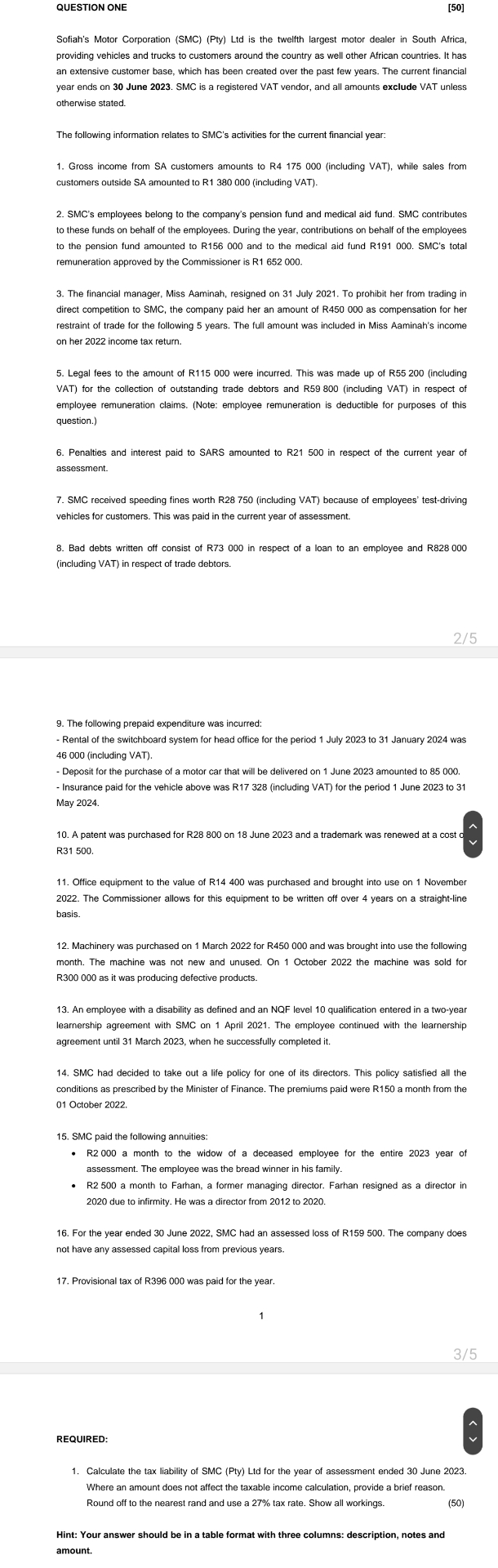 Solved QUESTION ONE[50]Sofiah's Motor Corporation | Chegg.com