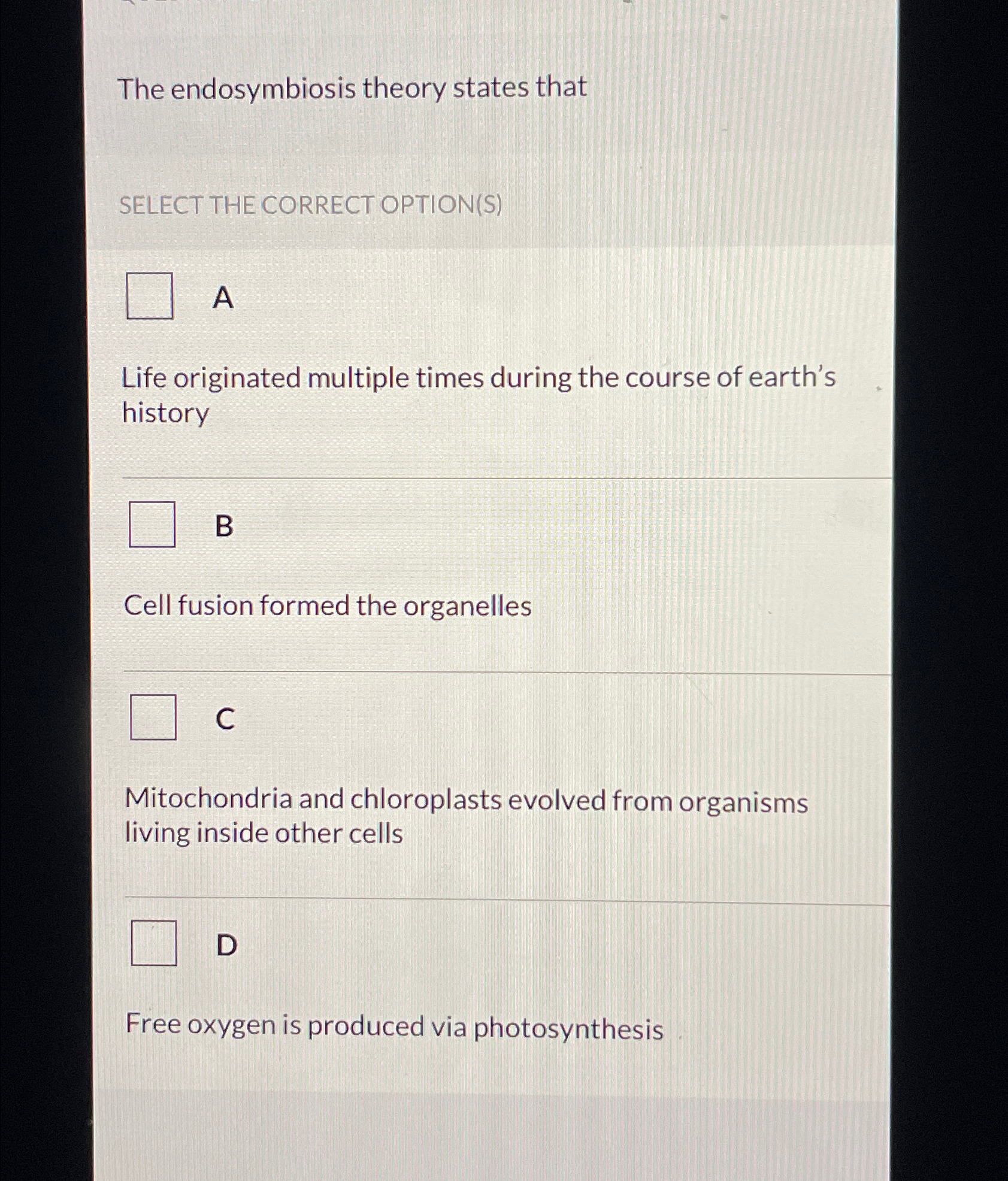 The endosymbiosis theory states thatSELECT THE | Chegg.com