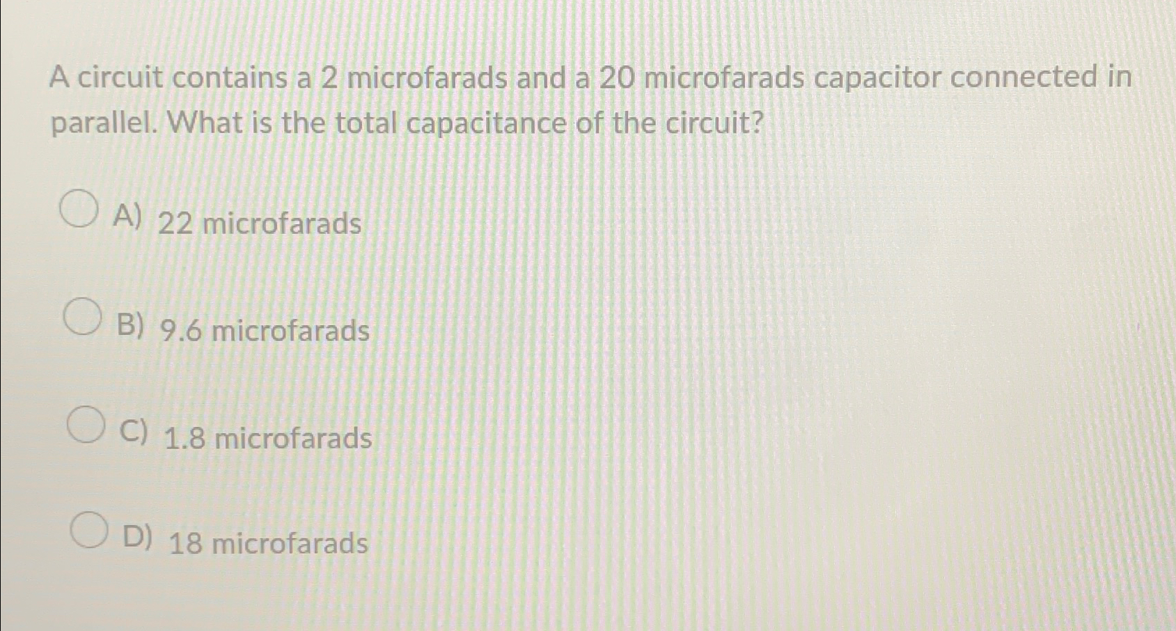 Solved A circuit contains a 2 ﻿microfarads and a 20 | Chegg.com