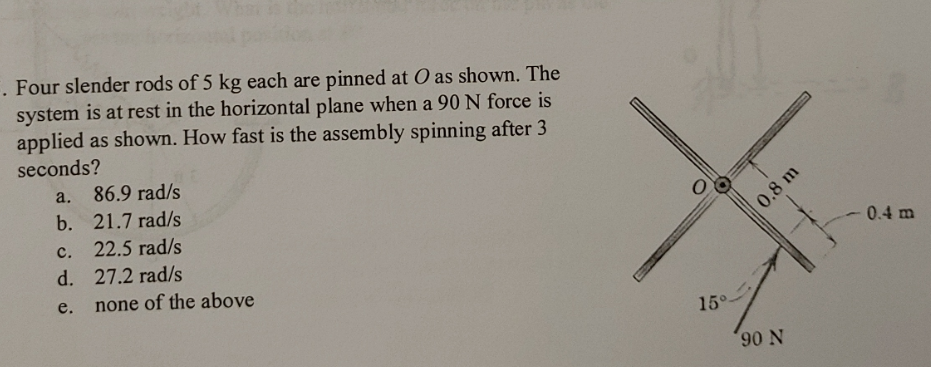 Solved Four slender rods of 5 kg each are pinned at O as | Chegg.com