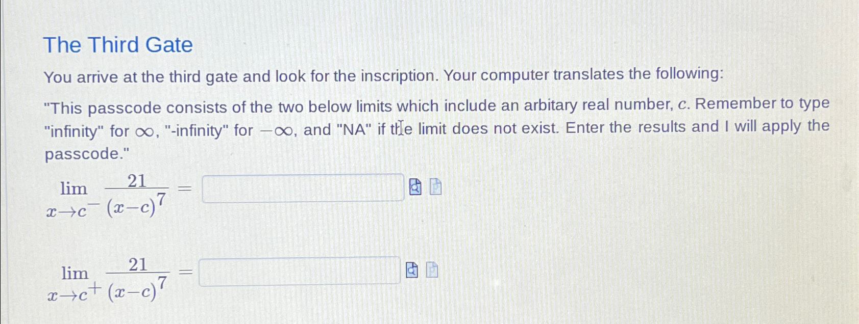Solved The Third GateYou arrive at the third gate and look | Chegg.com