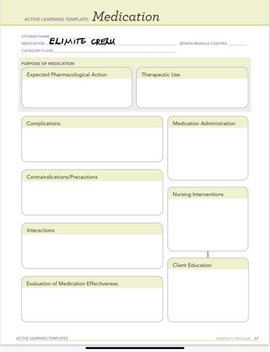 Solved active learning template: Medication STUDENT NAME | Chegg.com