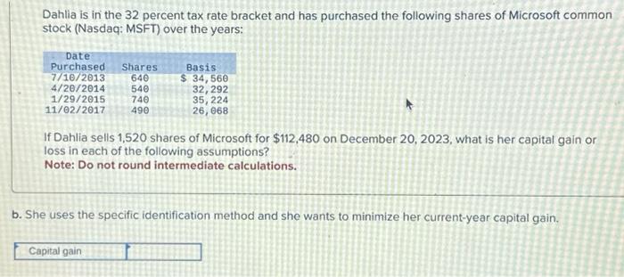 Solved Dahlia is in the 32 percent tax rate bracket and has | Chegg.com