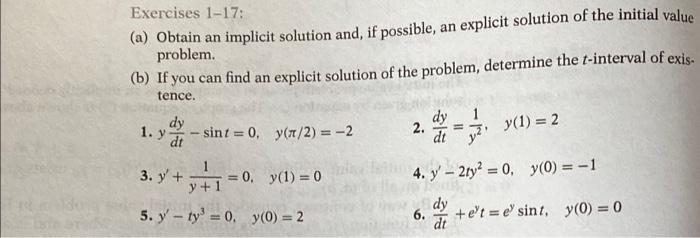Solved Exercises 1-17: (a) Obtain an implicit solution and, | Chegg.com