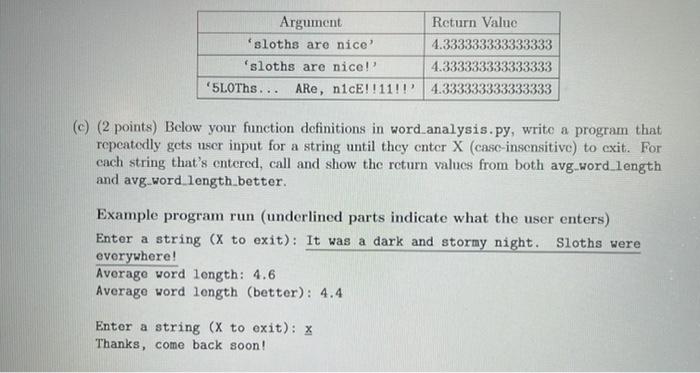 Solved (a) (4 points) Write a function avg word length(s) | Chegg.com