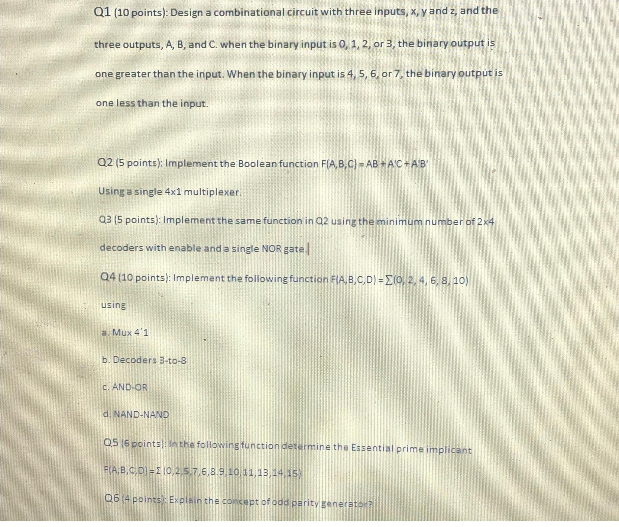 Solved Q1 (10 ﻿points): Design a combinational circuit with | Chegg.com