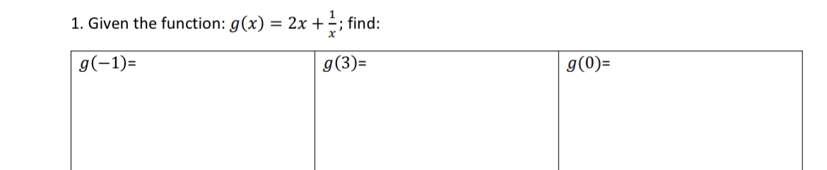 Solved Given the function: g(x)=2x+1x; | Chegg.com