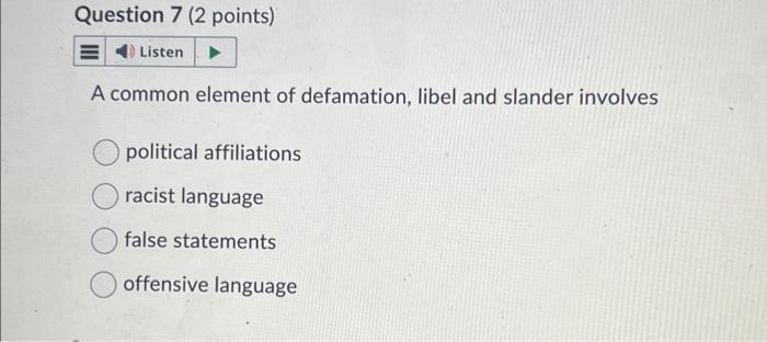A common element of defamation, libel and slander | Chegg.com