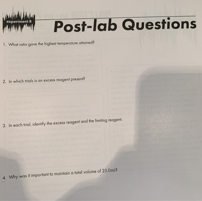 Solved Pre experiment 8 Post-lab Questions 1. What ratio | Chegg.com