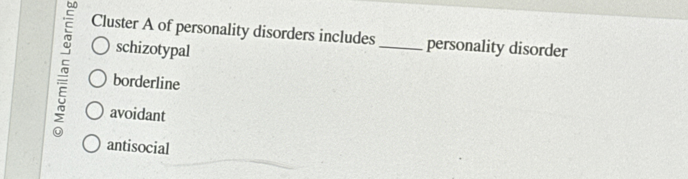 Solved Cluster A of personality disorders | Chegg.com