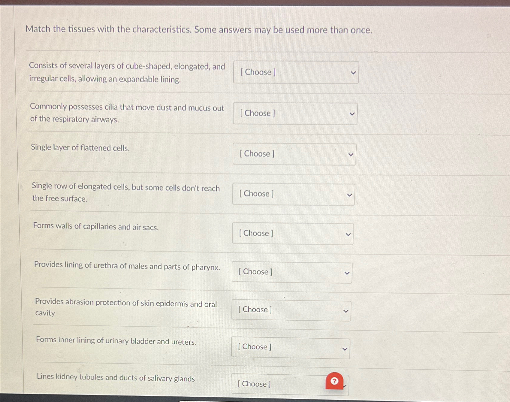 Solved Match the tissues with the characteristics. Some | Chegg.com