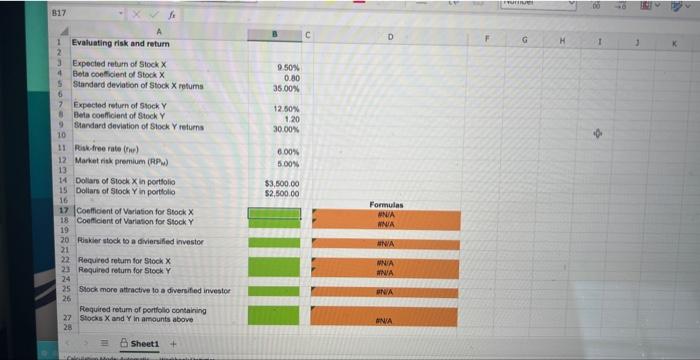 Solved Excel Onlne Structured Activity: Evaluating ritk and | Chegg.com