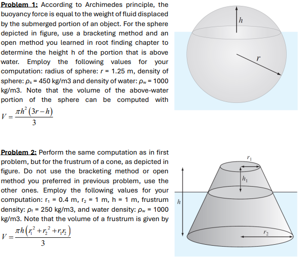 Solved Problem 1: According to Archimedes principle, | Chegg.com