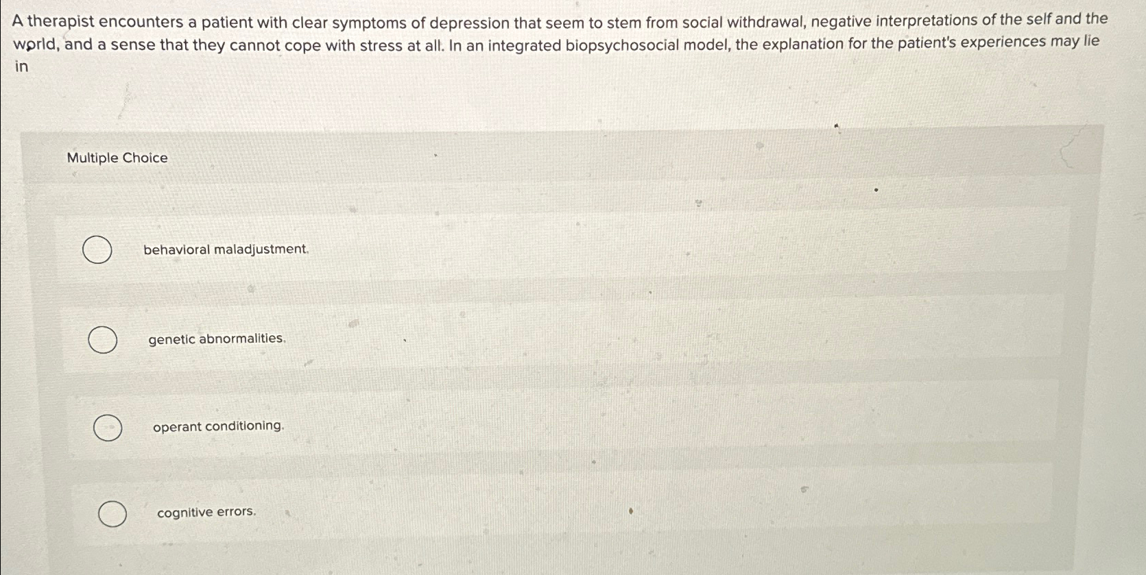 Solved A therapist encounters a patient with clear symptoms | Chegg.com
