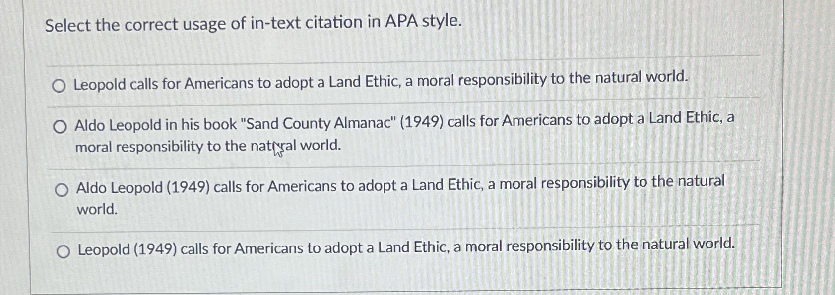 Solved Select the correct usage of in-text citation in APA | Chegg.com