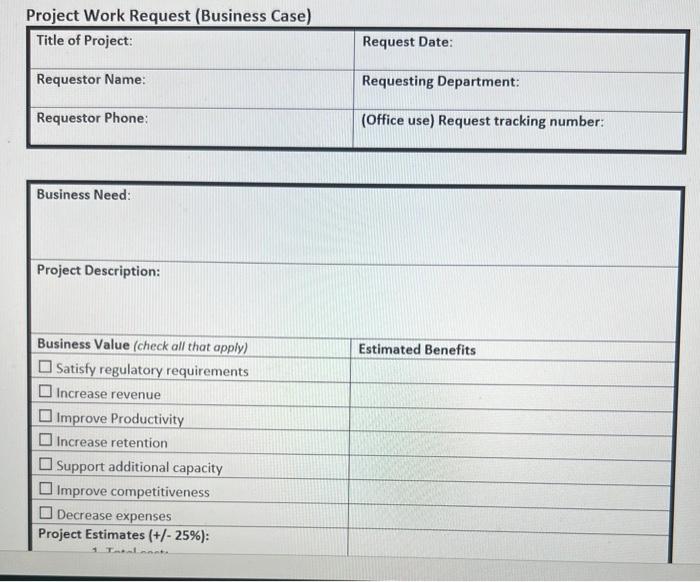 Solved How do I fill out the project request form. The book | Chegg.com