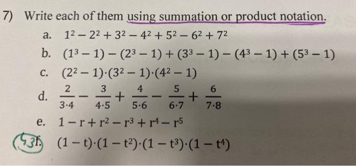 Solved Write Each Of Them Using Summation Or Product
